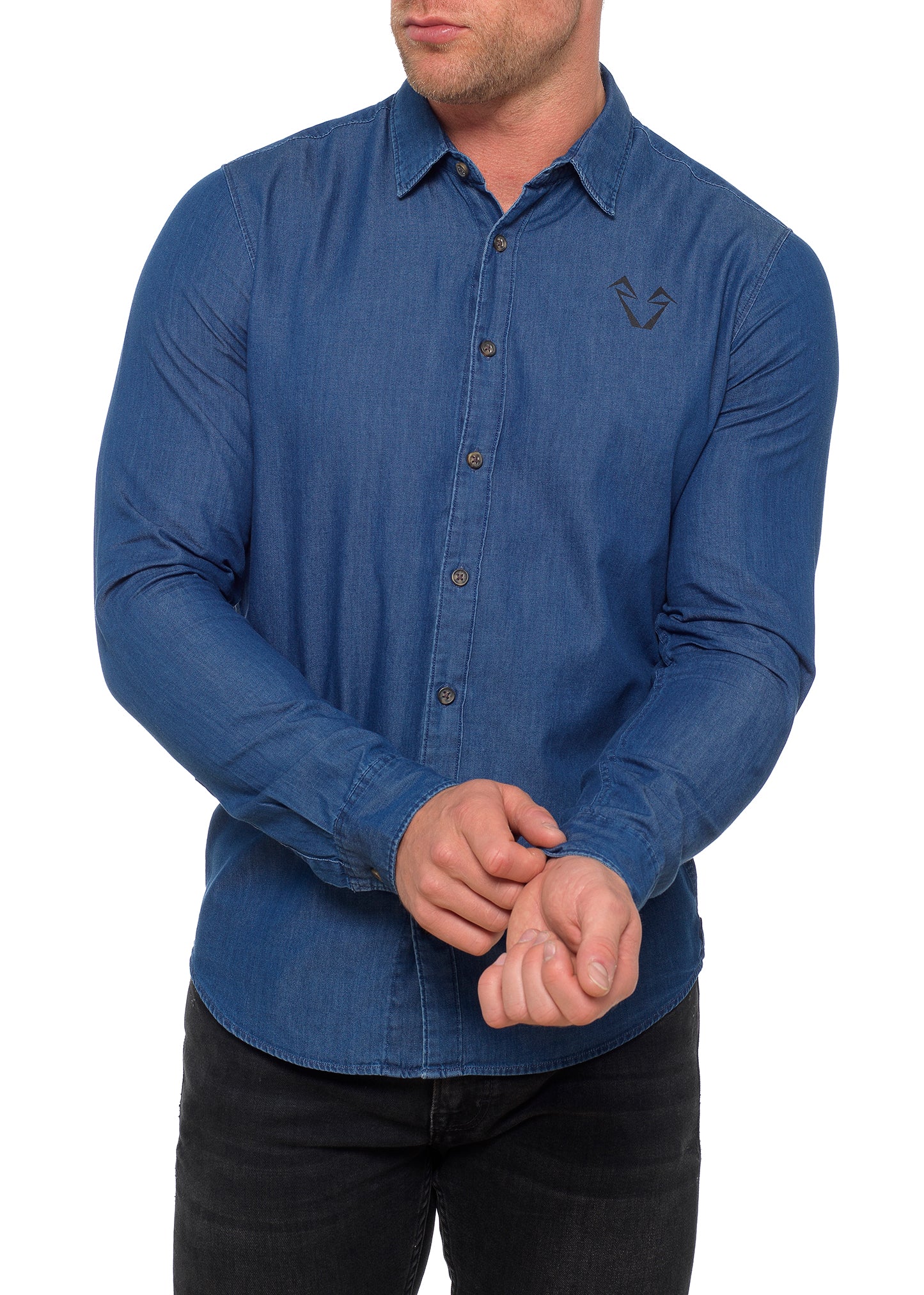 Mens Muscle Fit Denim Shirt - Wolf Muscle