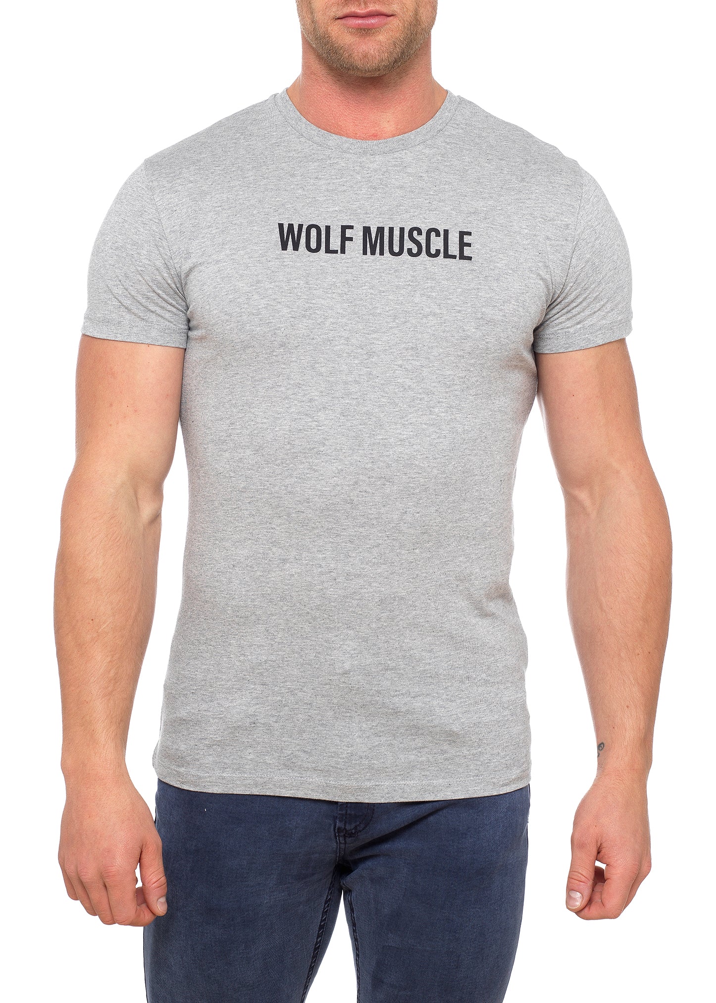 Mens Heather Grey Muscle Fit T Shirt - Wolf Muscle