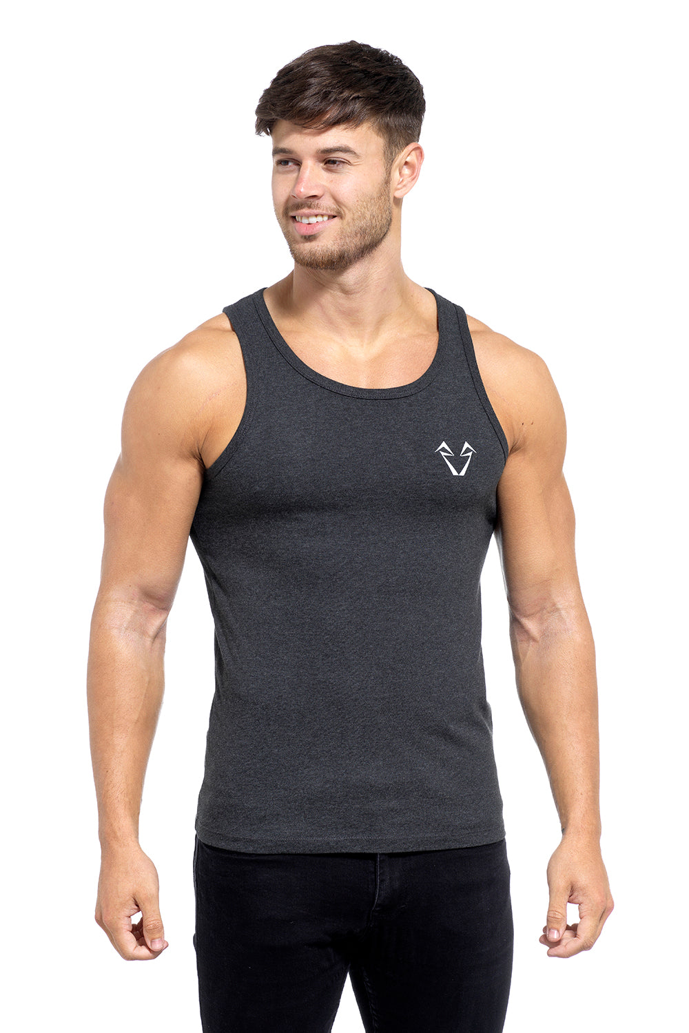 Mens Dark Heather Grey Muscle Fit Tank Top - Wolf Muscle